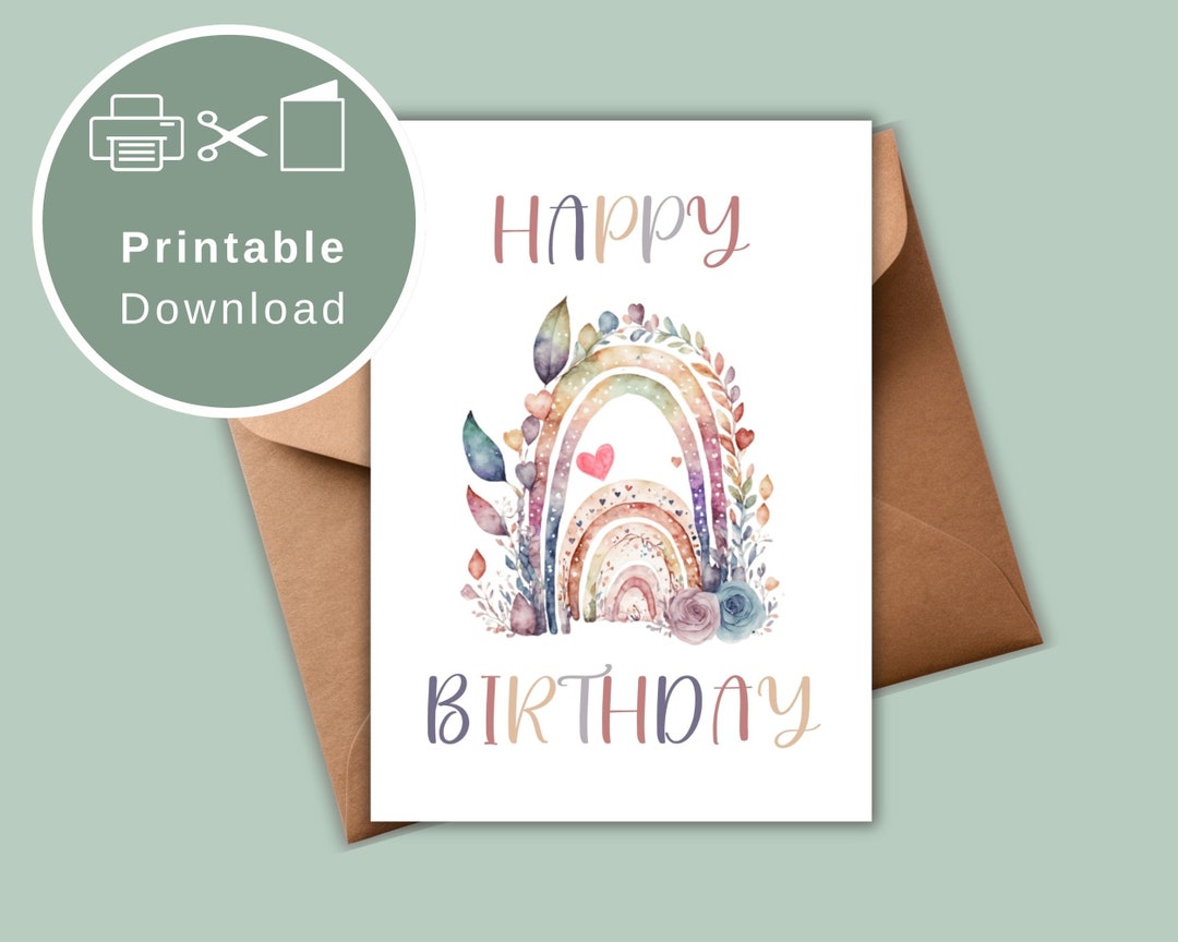 Happy Birthday Rainbow Card Printable, Instant Download, Vibrant ...