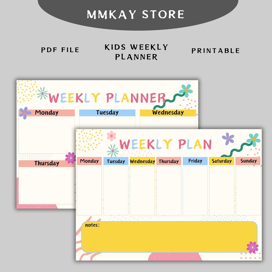 Printable Weekly Planner for Kids, Kids Weekly Schedule, Children's ...