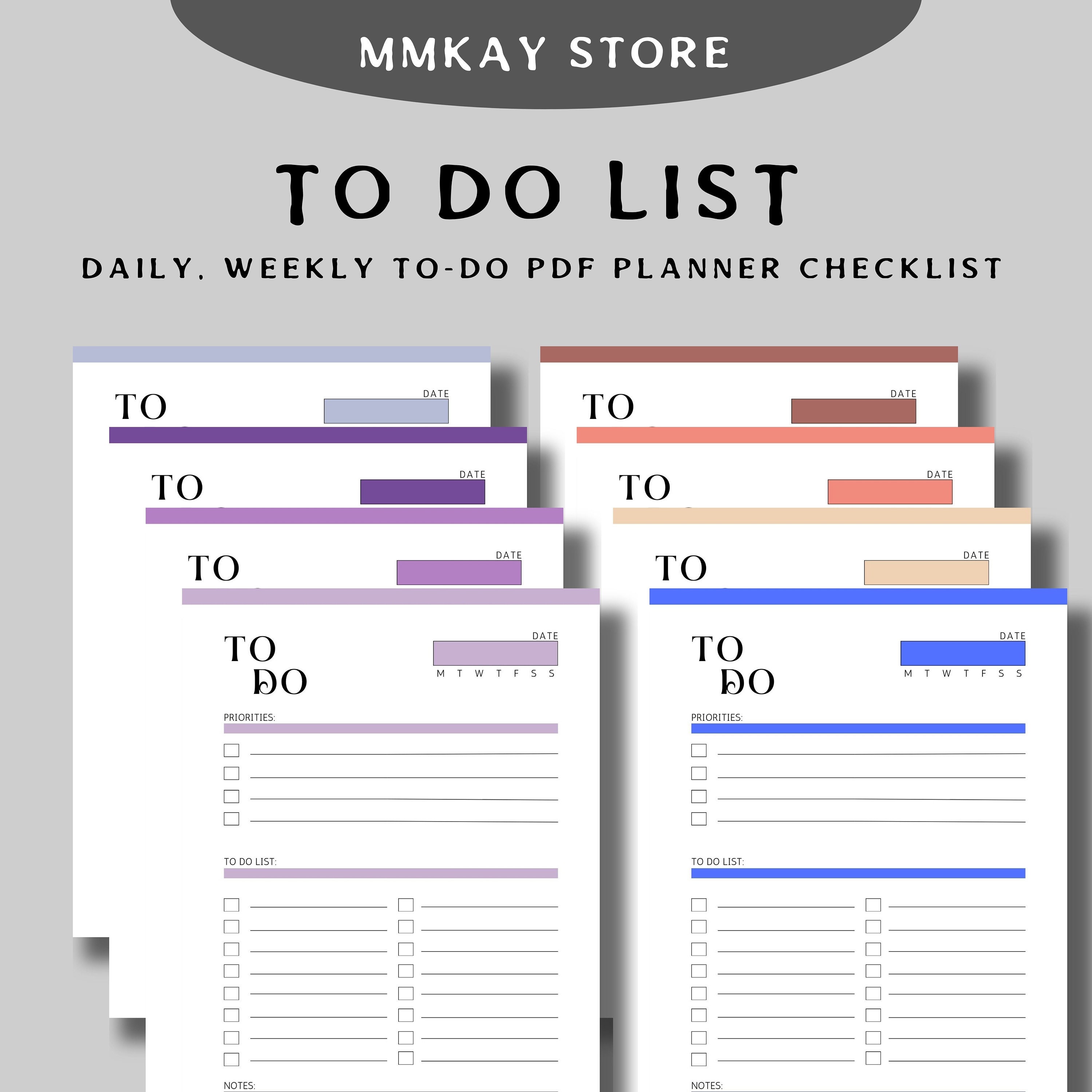 Printable to Do List, Daily & Weekly Task Organizer PDF, Print at Home ...