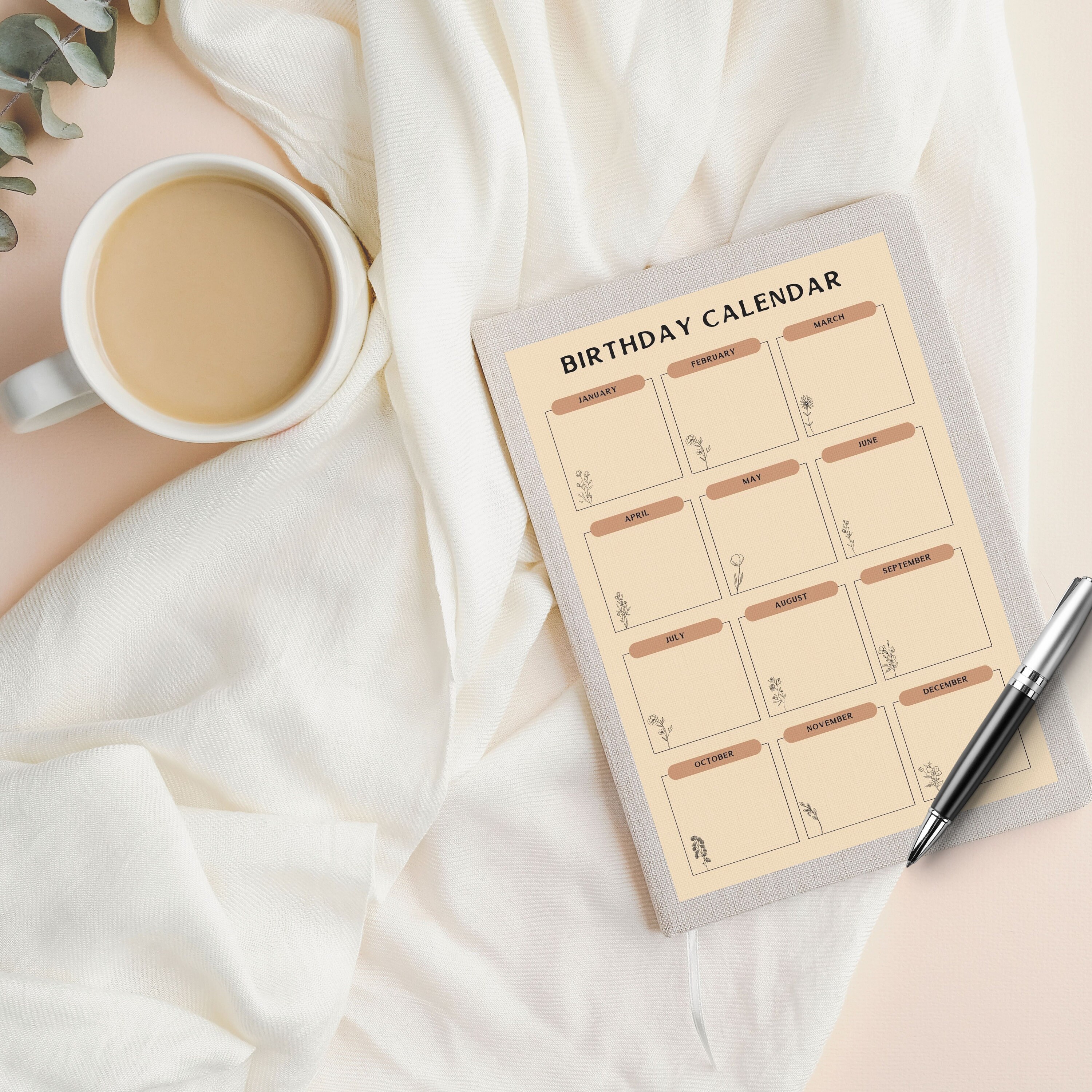 Boho Birthday Calendar Printable, 3 Stylish PDF Designs, Perpetual Date ...