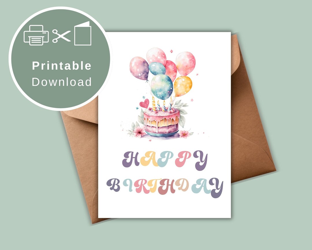 Happy Birthday Printable Card, Instant Download Birthday Greeting, Easy ...