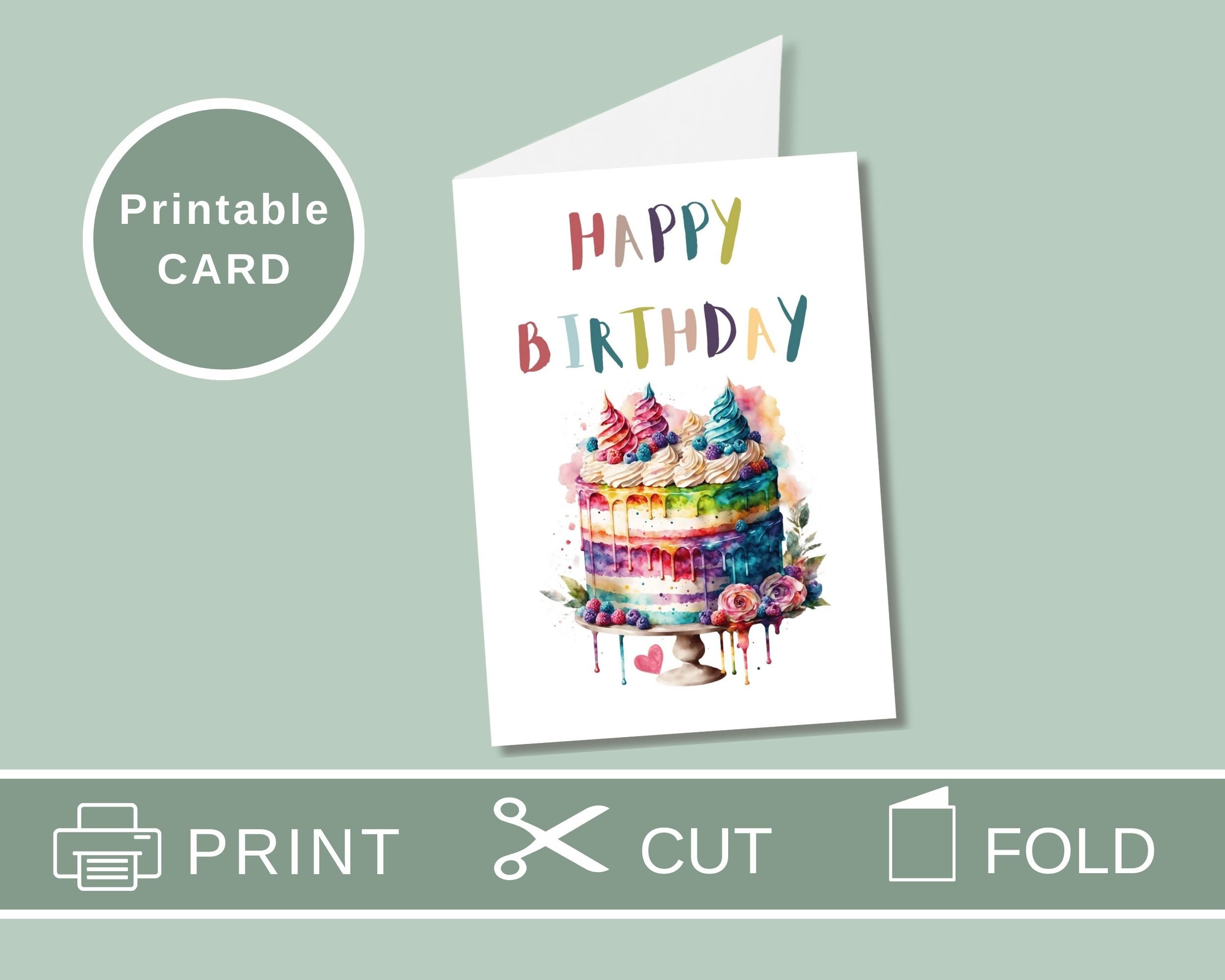 Happy Birthday Printable Card, Instant Download Birthday Greeting, Easy ...