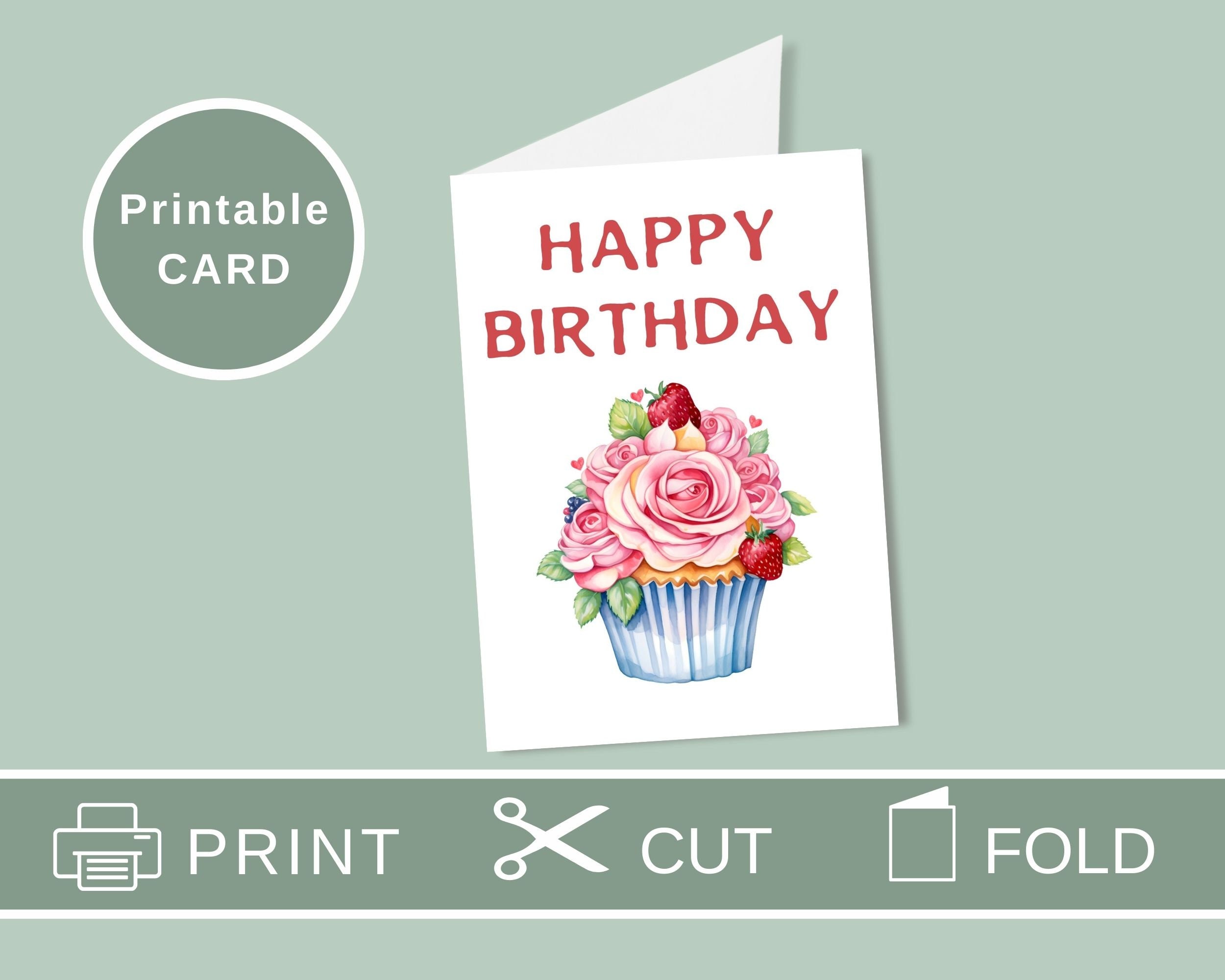 Happy Birthday Printable Card, Instant Download Birthday Greeting, Easy ...