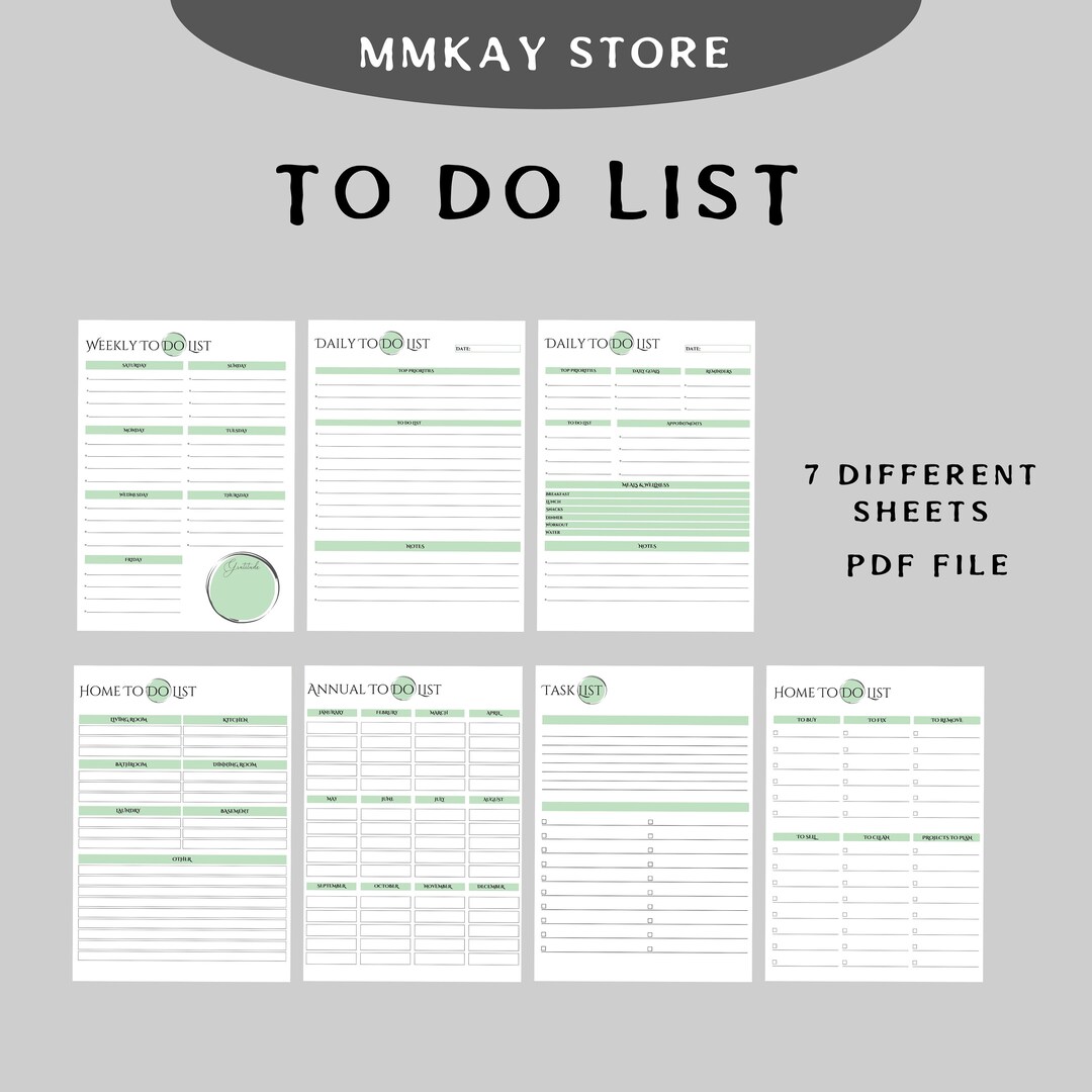 Printable to Do List, Daily & Weekly Annual Task Organizer PDF, Print ...