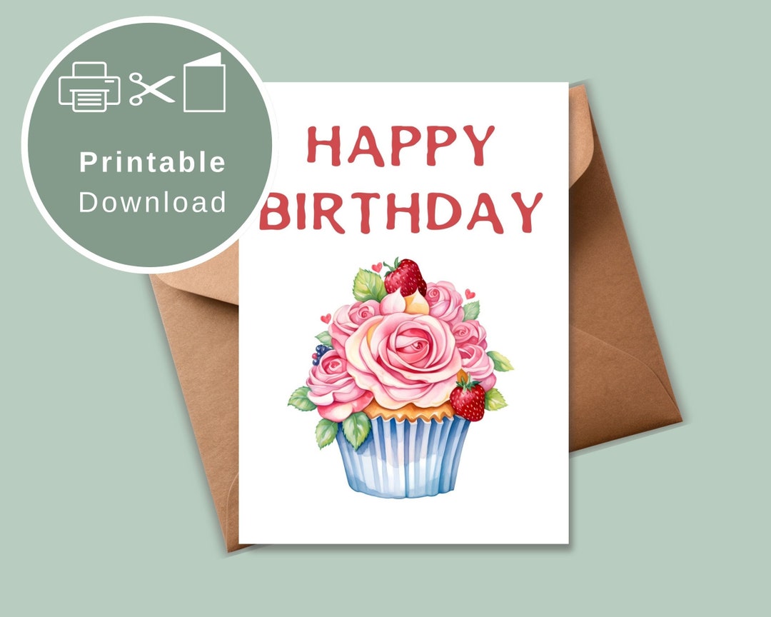 Happy Birthday Printable Card, Instant Download Birthday Greeting, Easy ...