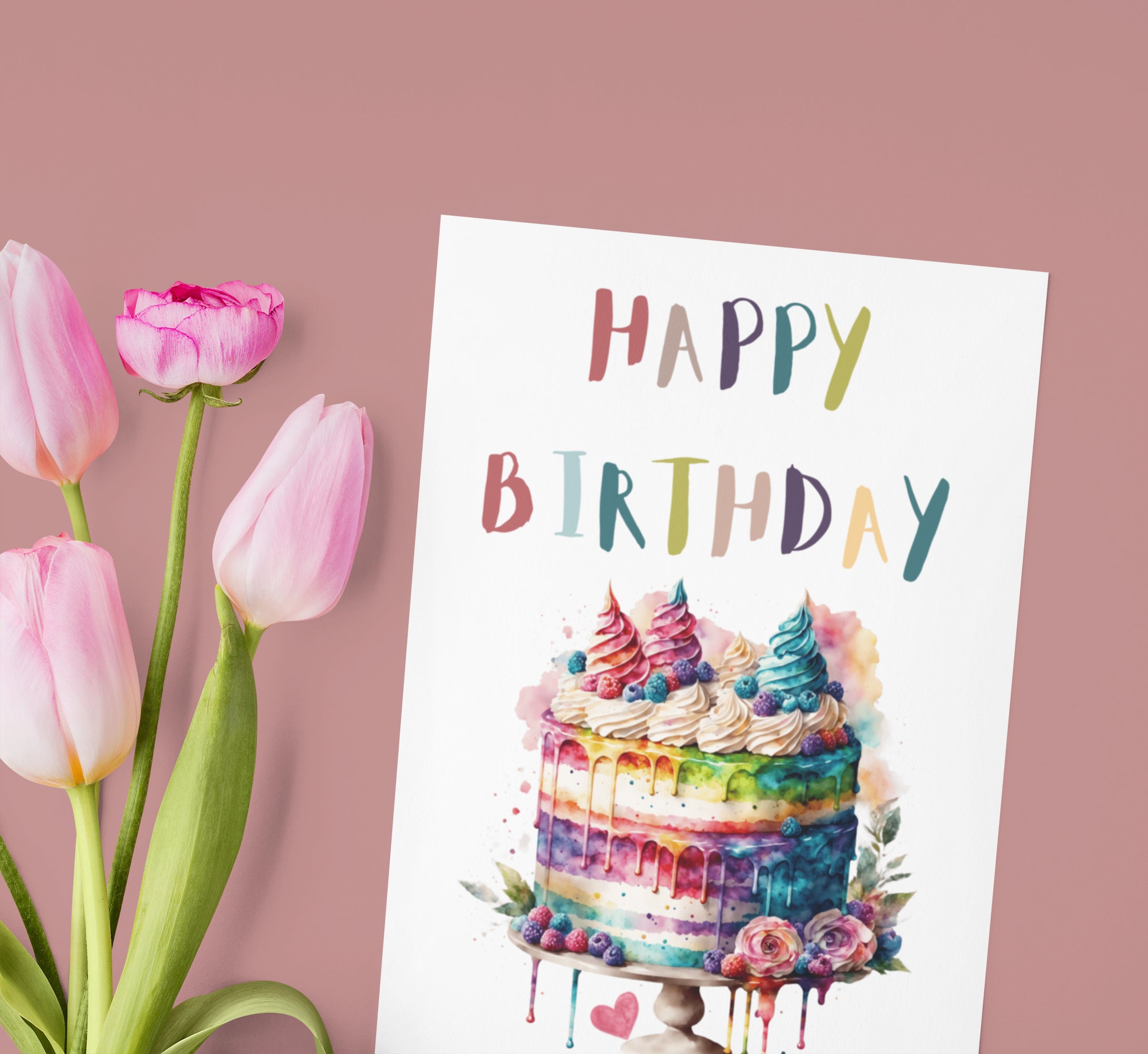 Happy Birthday Printable Card, Instant Download Birthday Greeting, Easy ...