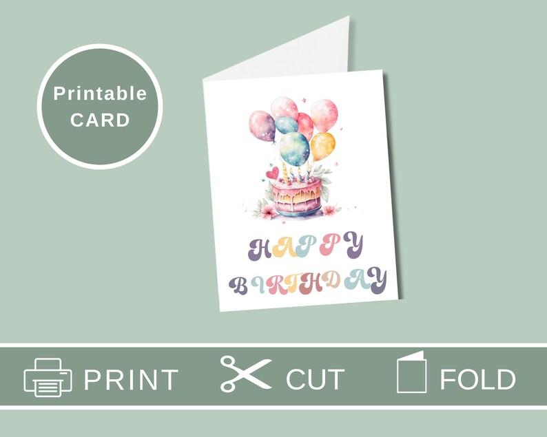 Happy Birthday Printable Card, Instant Download Birthday Greeting, Easy ...