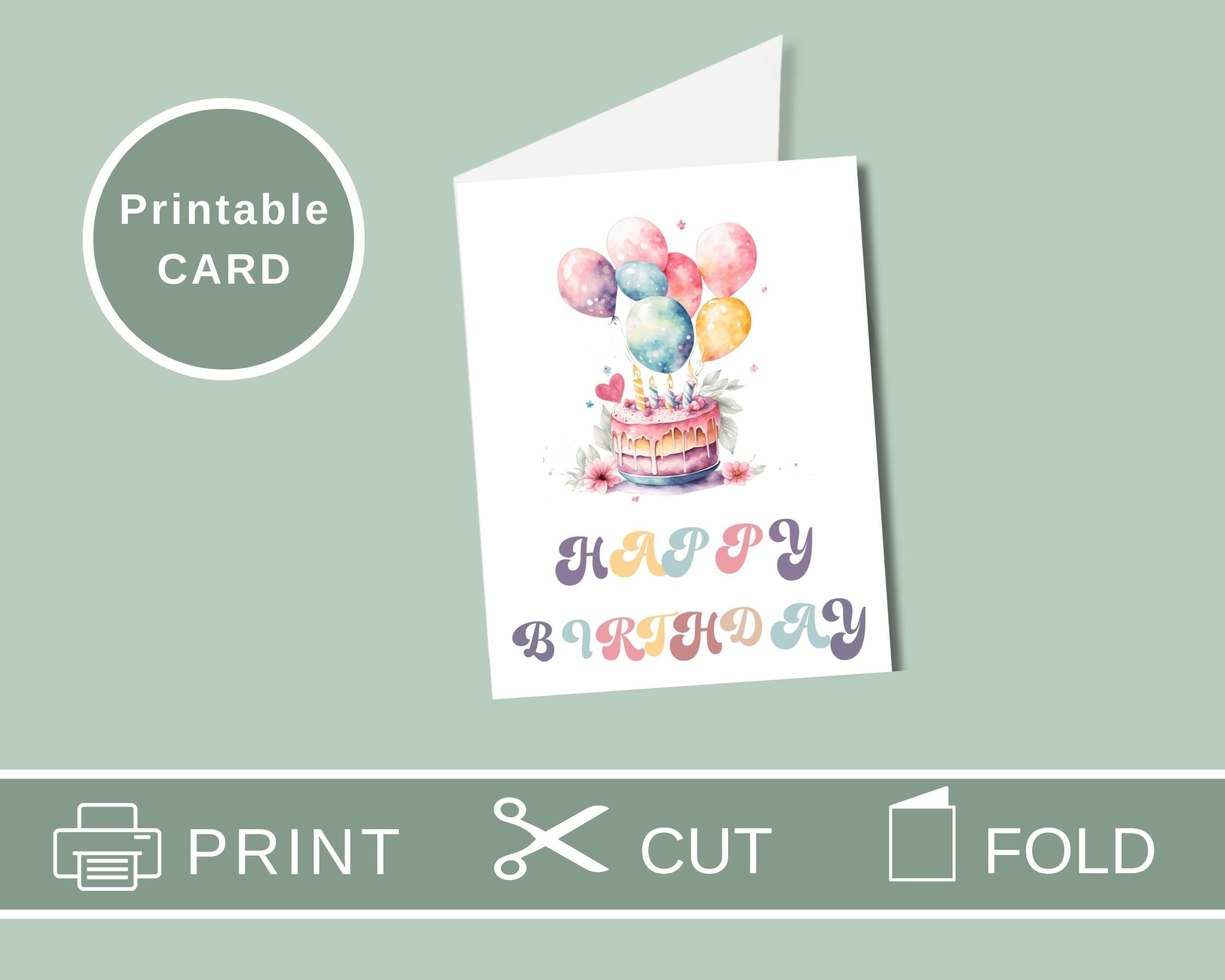 Happy Birthday Printable Card, Instant Download Birthday Greeting, Easy ...