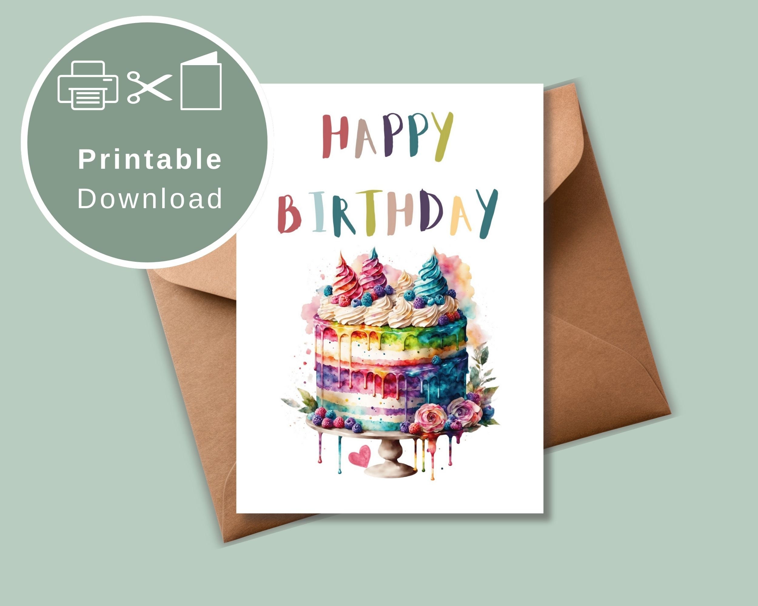 Happy Birthday Printable Card, Instant Download Birthday Greeting, Easy ...