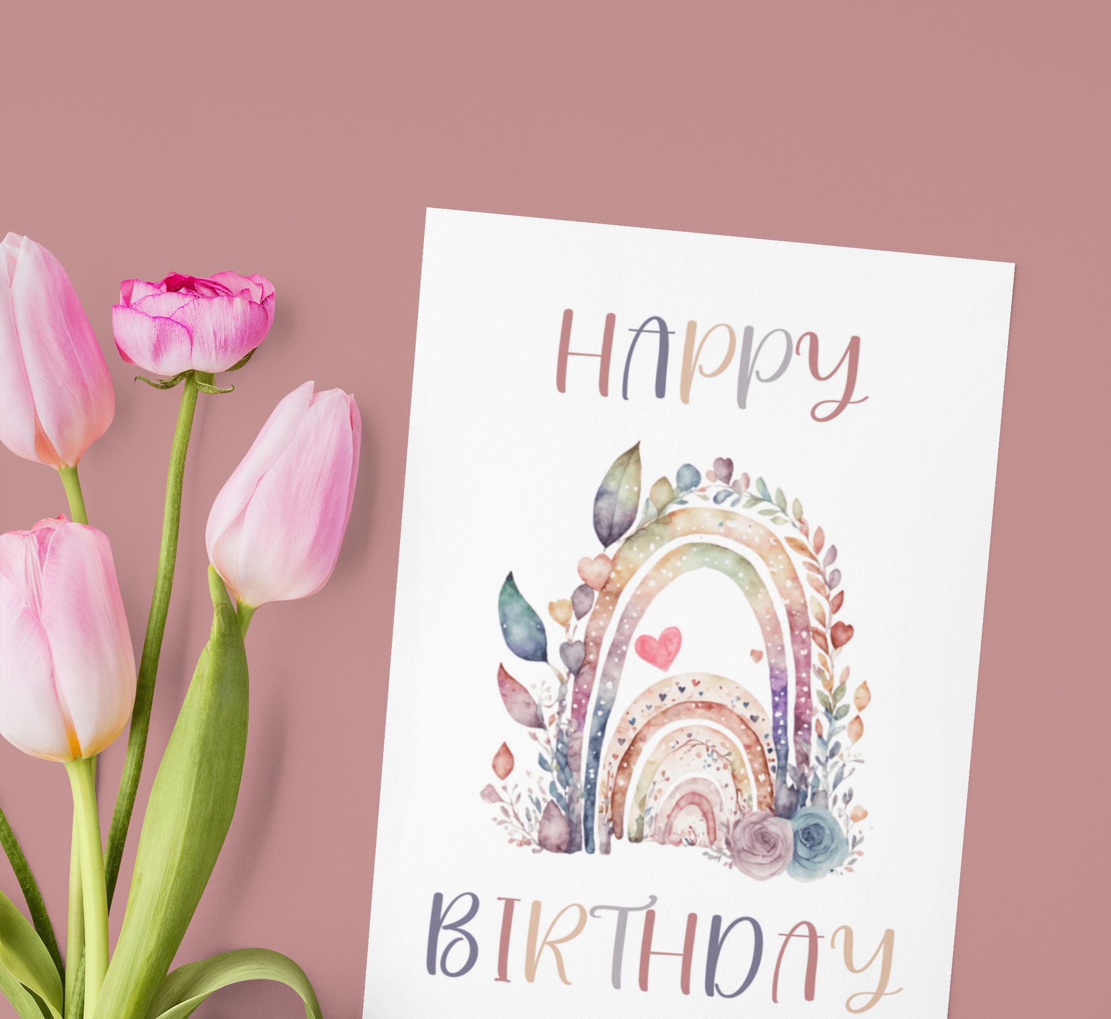 Happy Birthday Rainbow Card Printable, Instant Download, Vibrant ...
