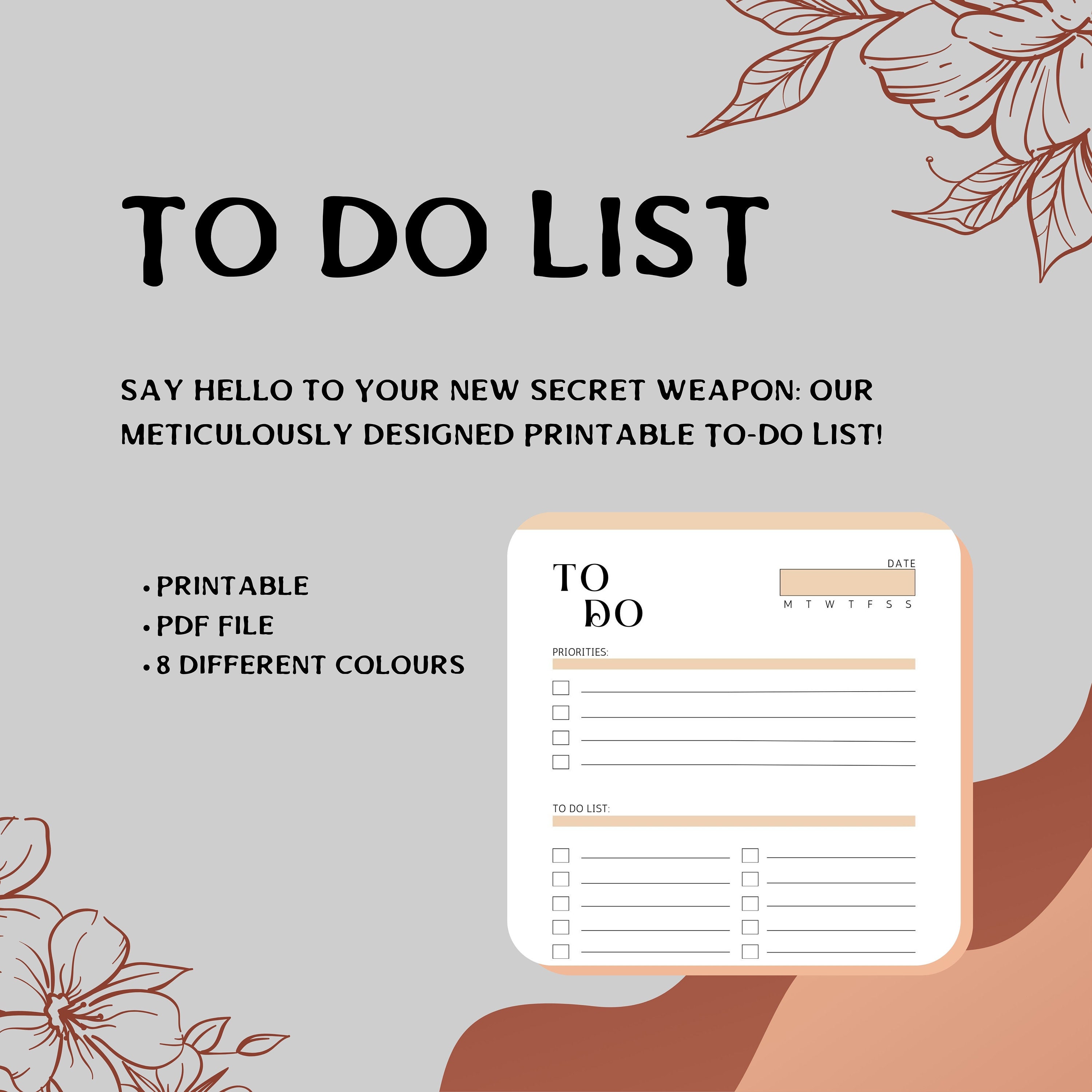Printable to Do List, Daily & Weekly Task Organizer PDF, Print at Home ...
