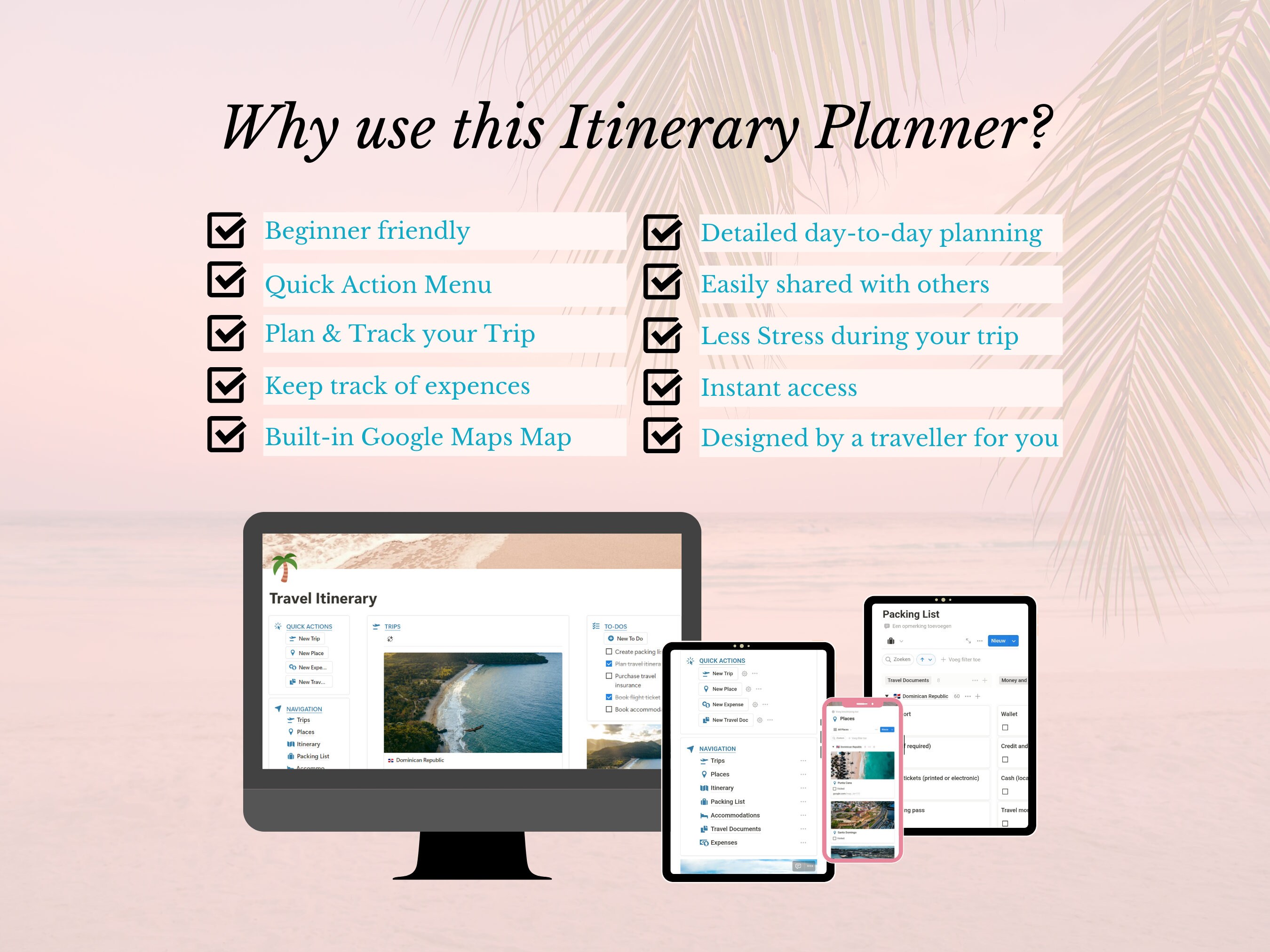 Travel Itinerary Template | Notion Life Planner | Girls Trip Itinerary ...