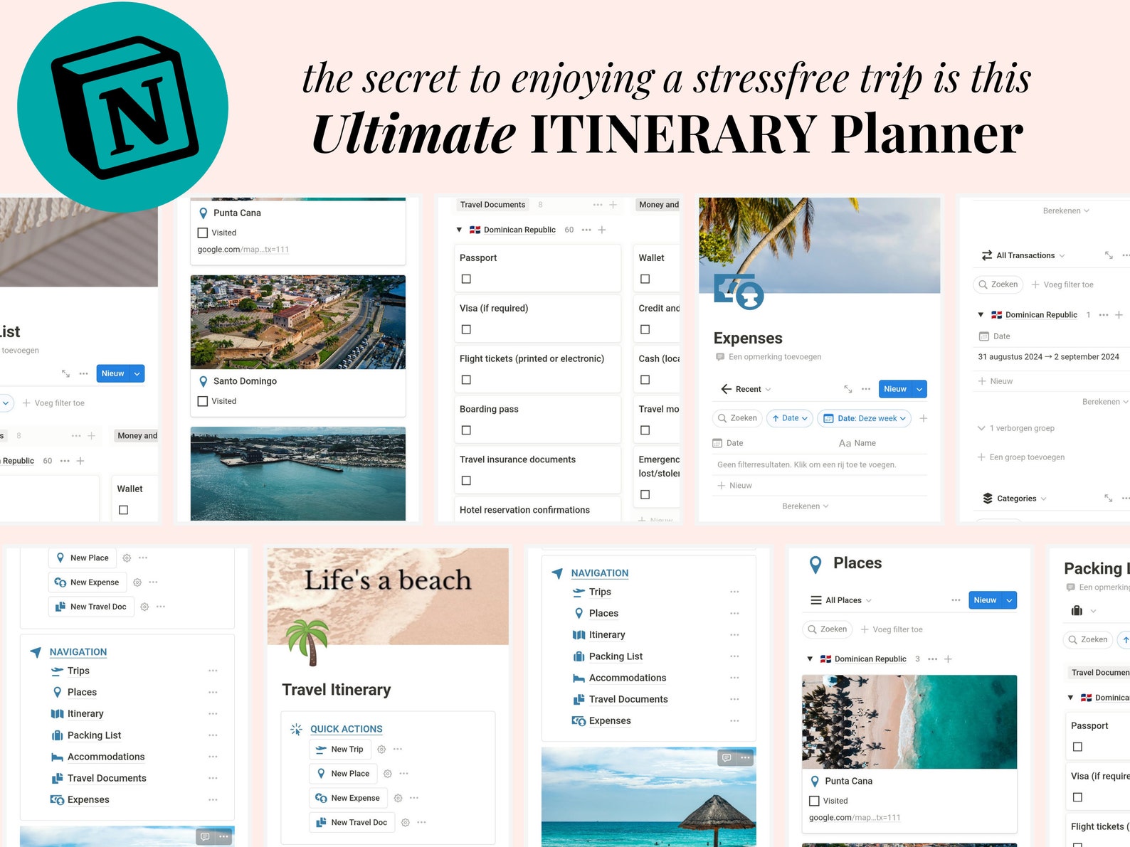 Travel Itinerary Template | Notion Life Planner | Girls Trip Itinerary ...