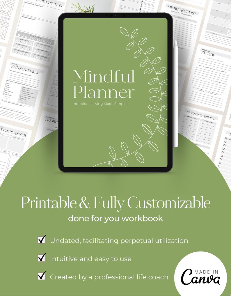 Mindful Planner Printable Workbook Canva Template Goals - Etsy