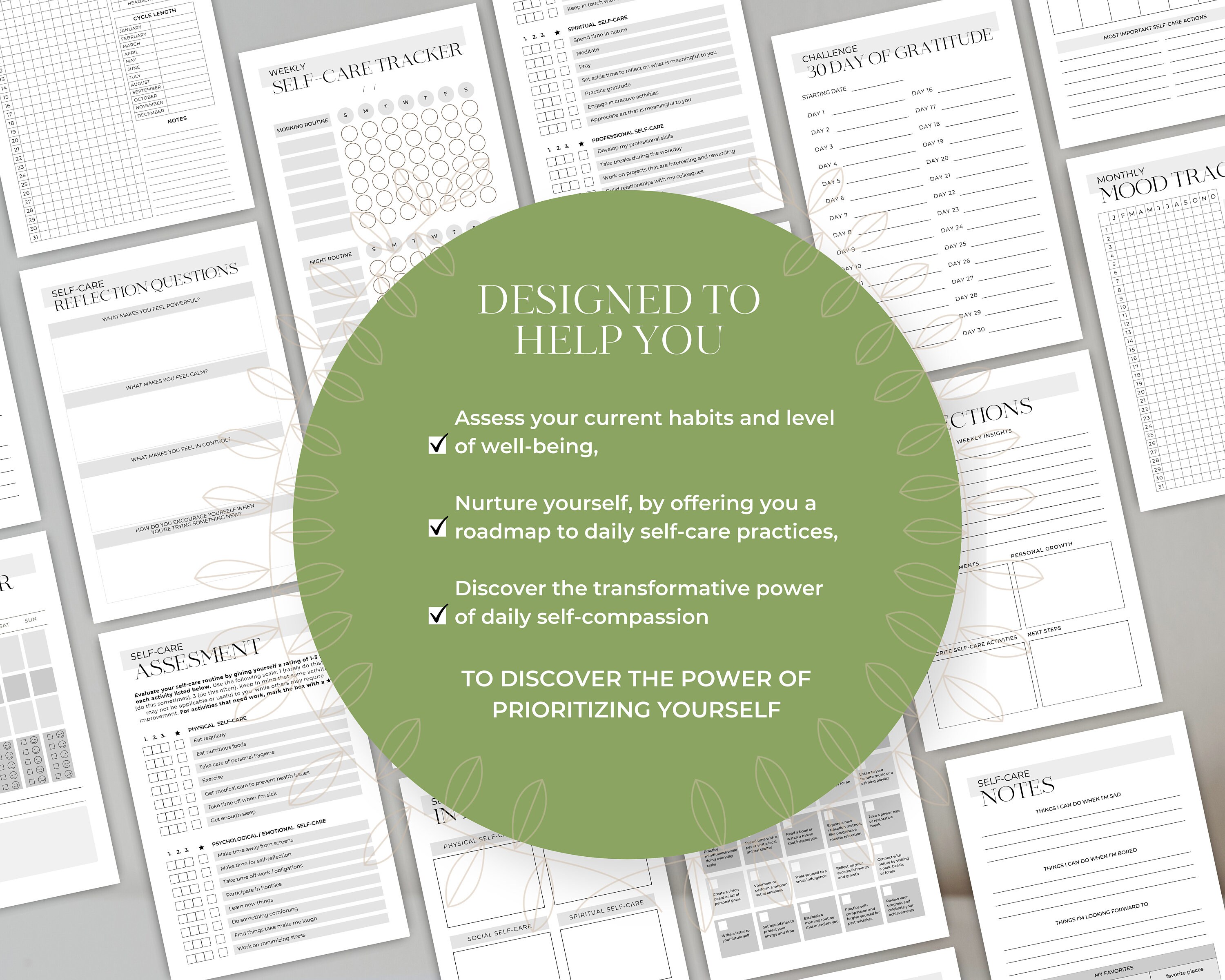 Self Care Workbook And Planner Printable Pdf Gratitude Etsy
