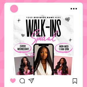 Walk Ins Flyer, Walk in Welcome Flyer, Walk in Wednesday, Hair Booking ...