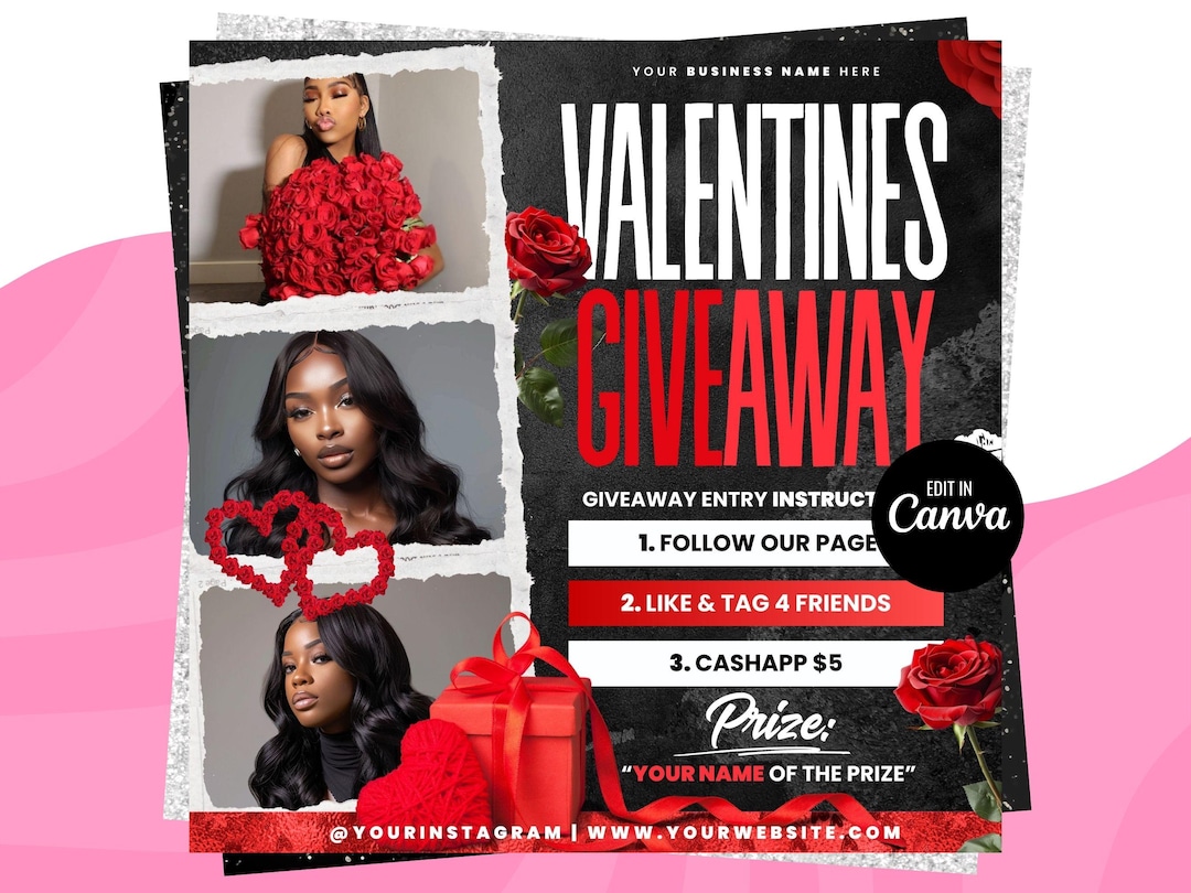 February Raffle Giveaway Flyer, Valentine’s Day Raffle Flyer ...
