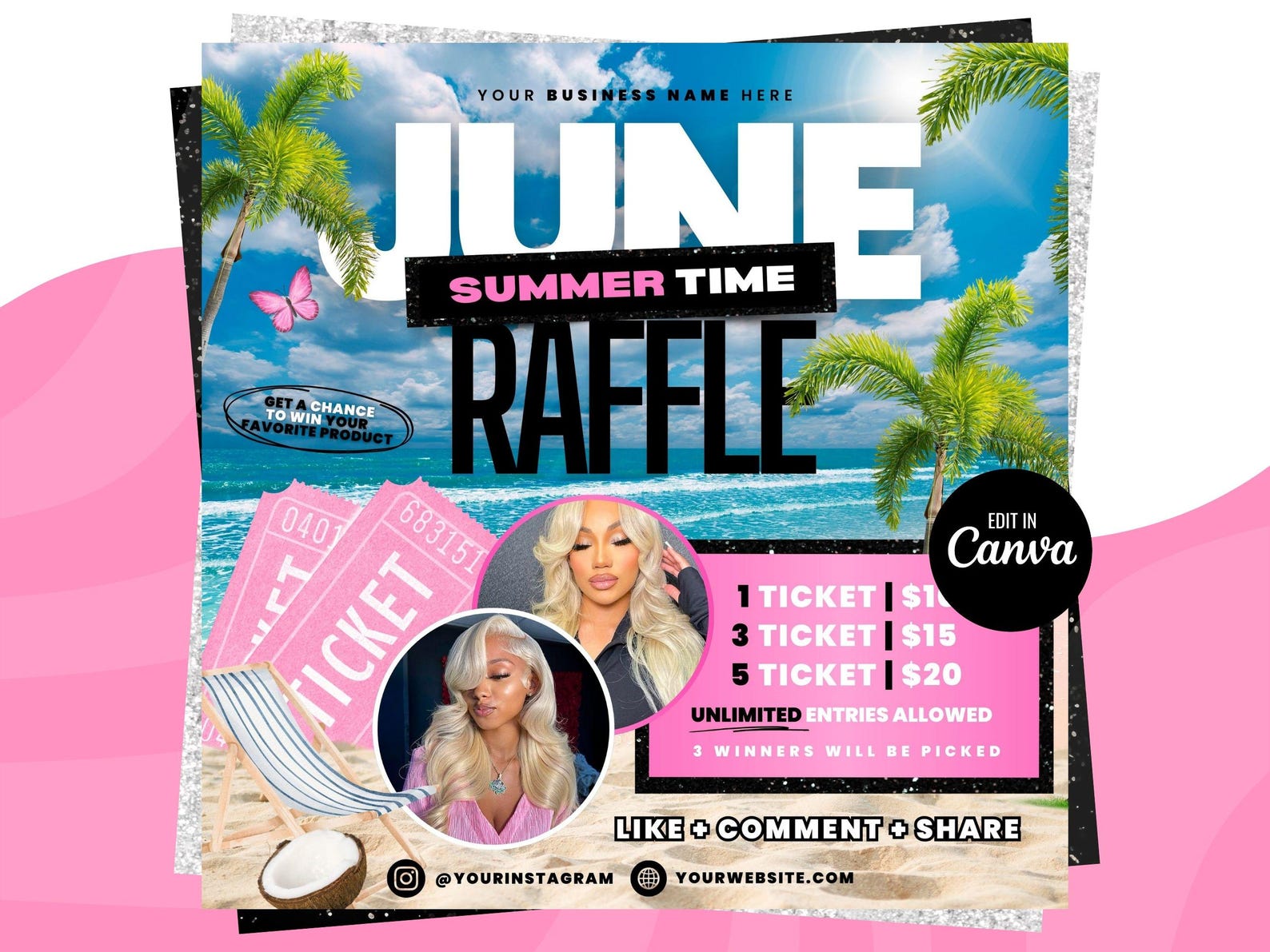 June Raffle Giveaway Flyer, Summer Raffle Giveaway Flyer, June Giveaway ...