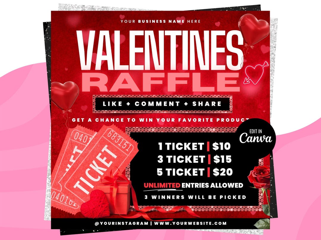 Valentine’s Day Raffle Flyer, February Raffle Giveaway Flyer ...