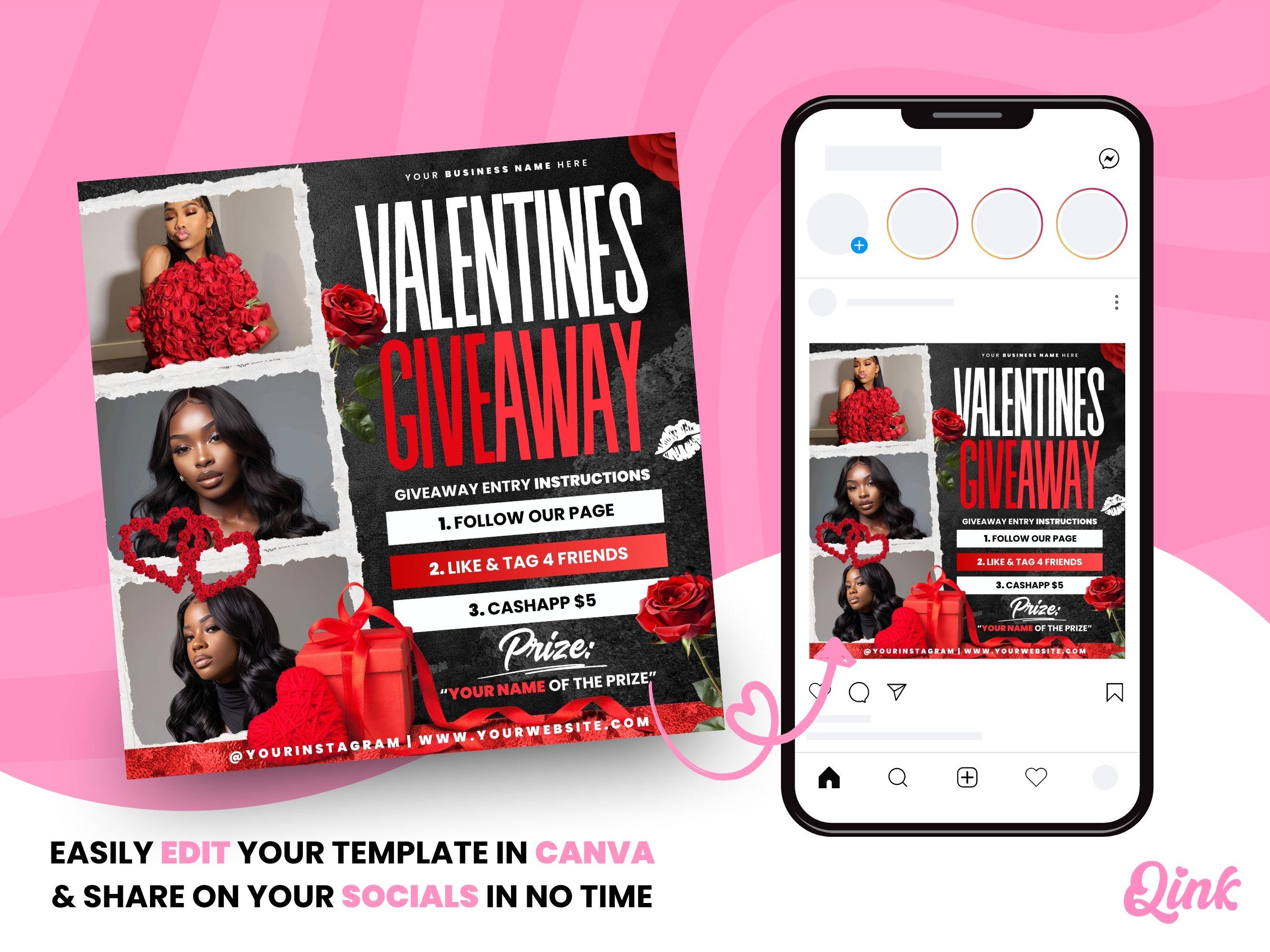 February Raffle Giveaway Flyer, Valentine’s Day Raffle Flyer ...