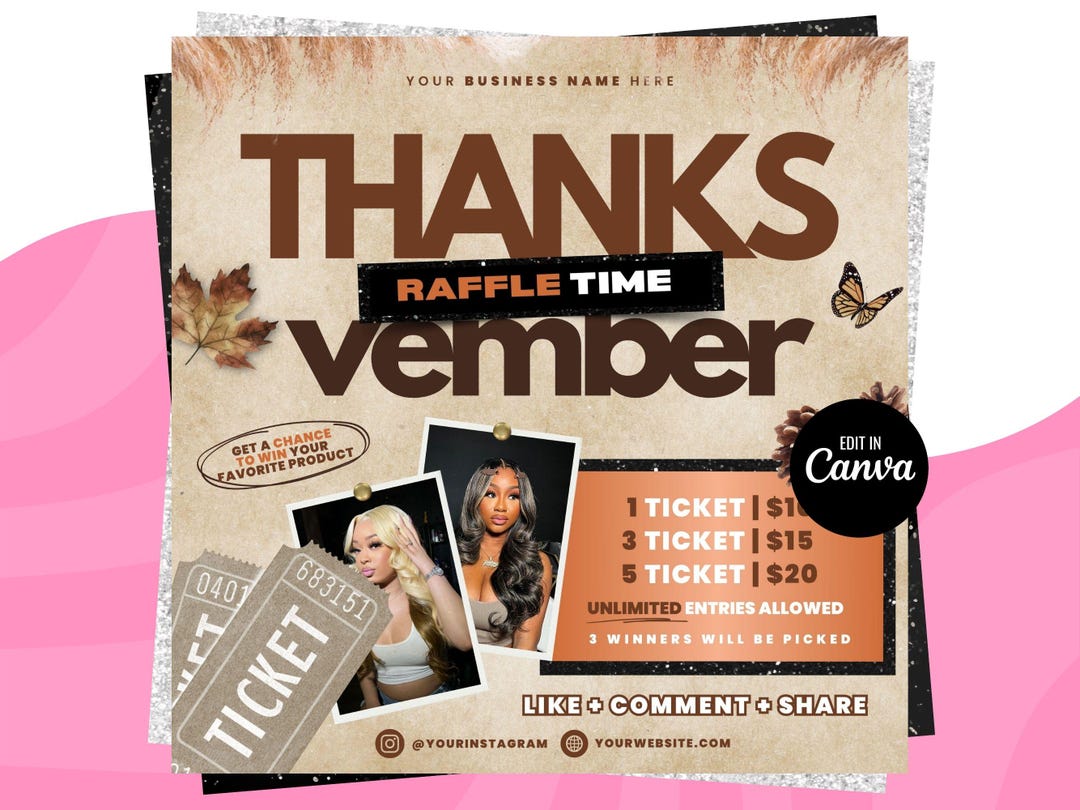 November Raffle Giveaway Flyer, Thanksgiving Raffle Flyer, Fall Season ...