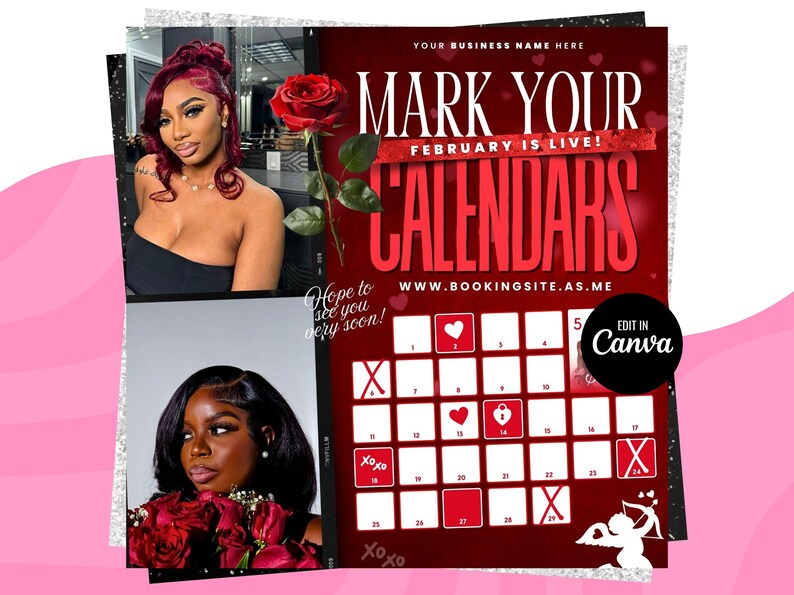 February Booking Calendar Flyer, Valentine’s Day Calendar Flyer ...