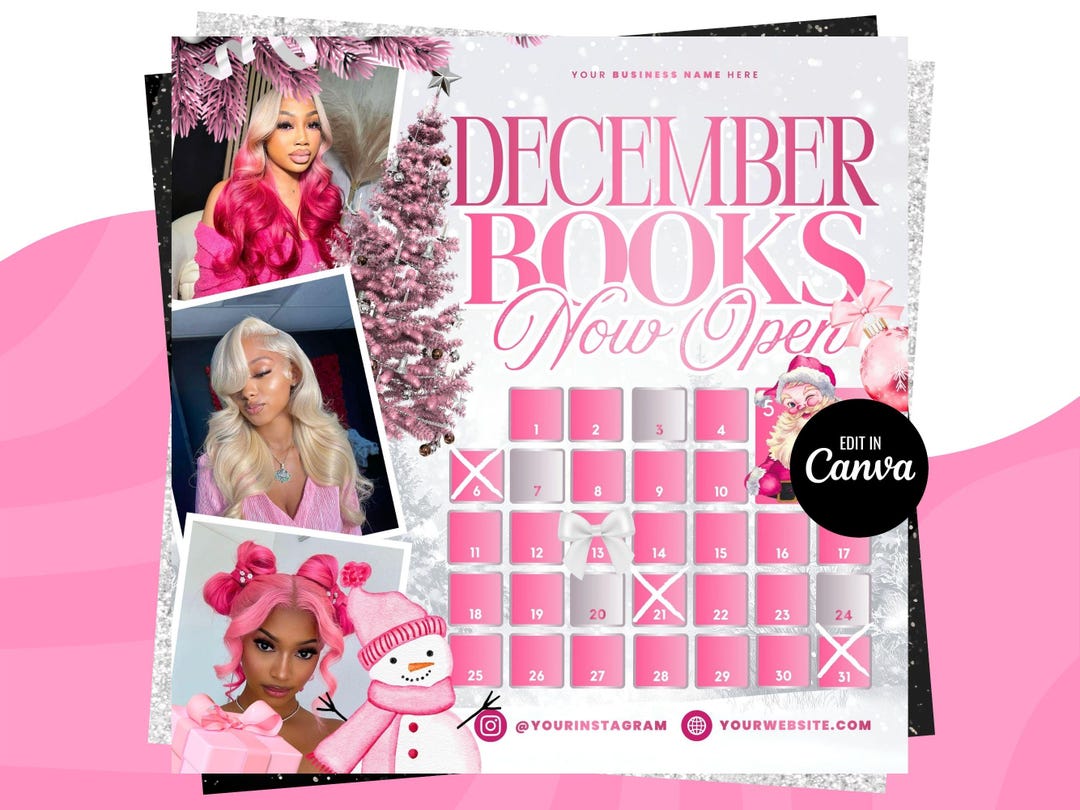 December Booking Calendar Flyer, Christmas Booking Calendar Flyer ...