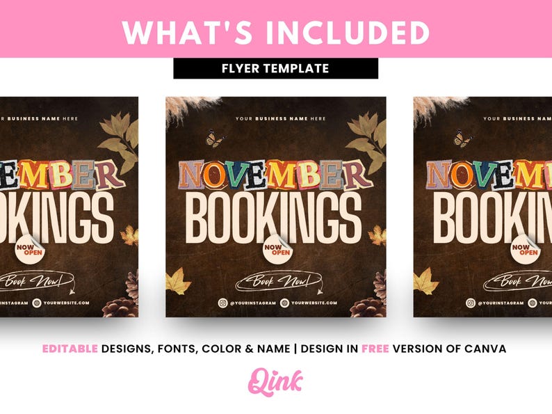 November Booking Flyer, November Books Open, Thanksgiving Booking Flyer ...