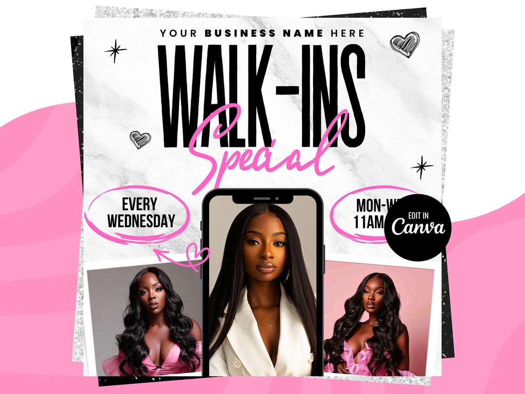 Walk Ins Flyer, Walk in Welcome Flyer, Walk in Wednesday, Hair Booking ...
