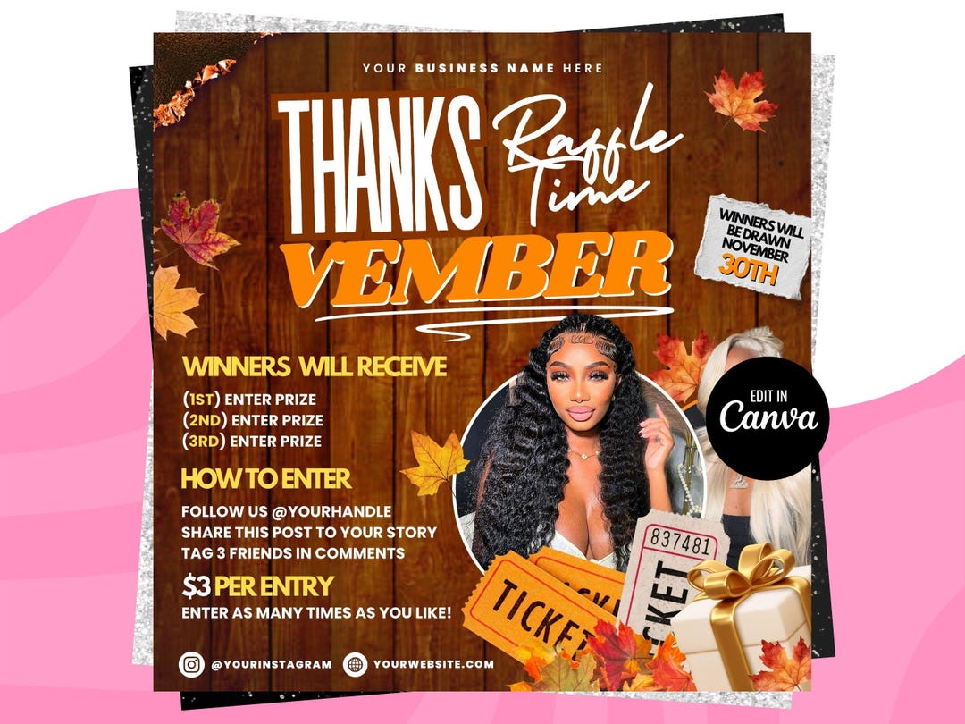 November Raffle Giveaway Flyer, Thanksgiving Raffle Flyer, Fall Season ...