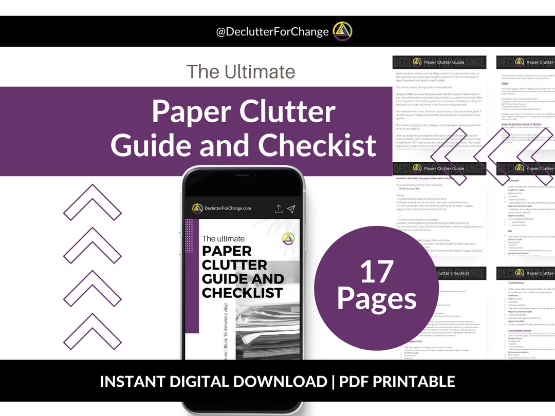 Paper Clutter Guide and Checklist Home Office Checklist Paper Clutter ...