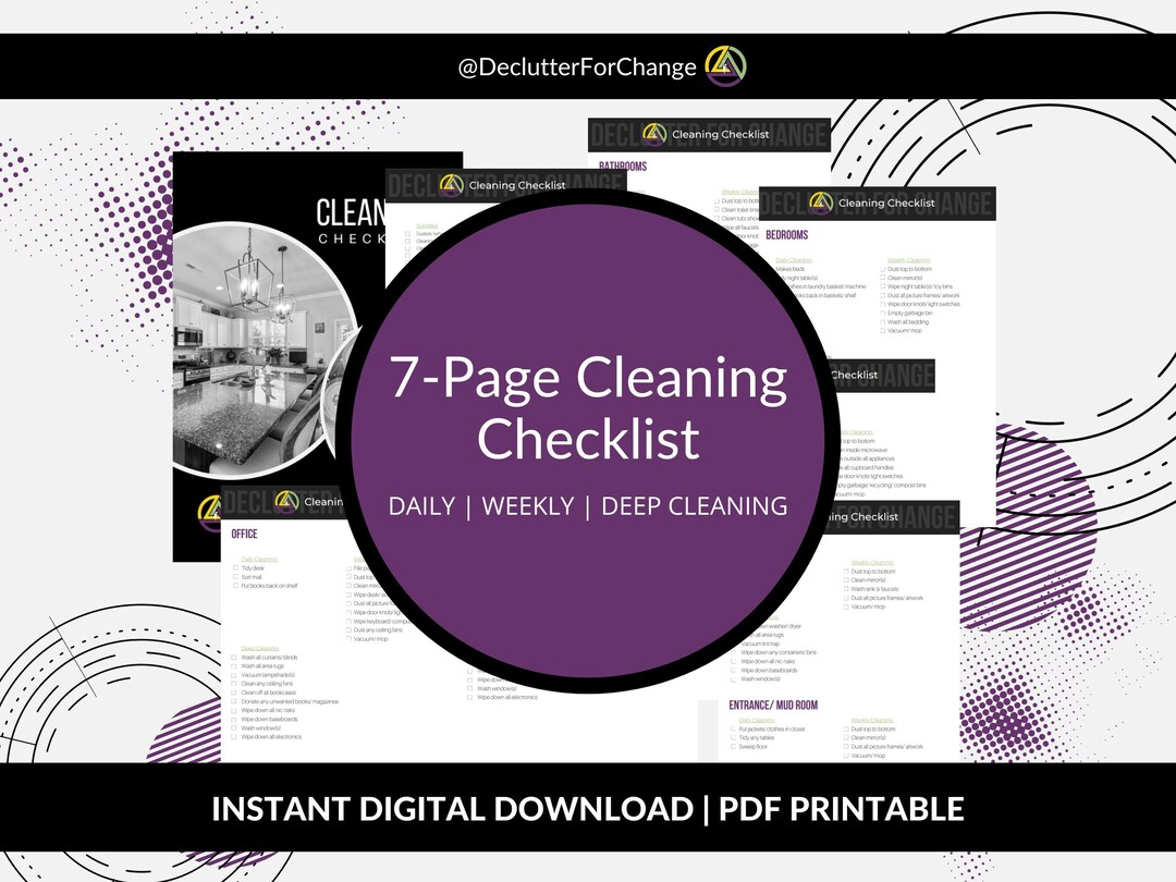 Simple Cleaning Checklist 7-page Checklist Printable Cleaning Checklist ...