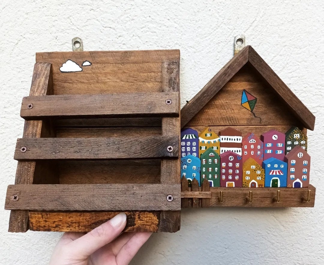 Rustic Wooden Key Holder and Letterbox, Handmade Housewarming Gifts ...