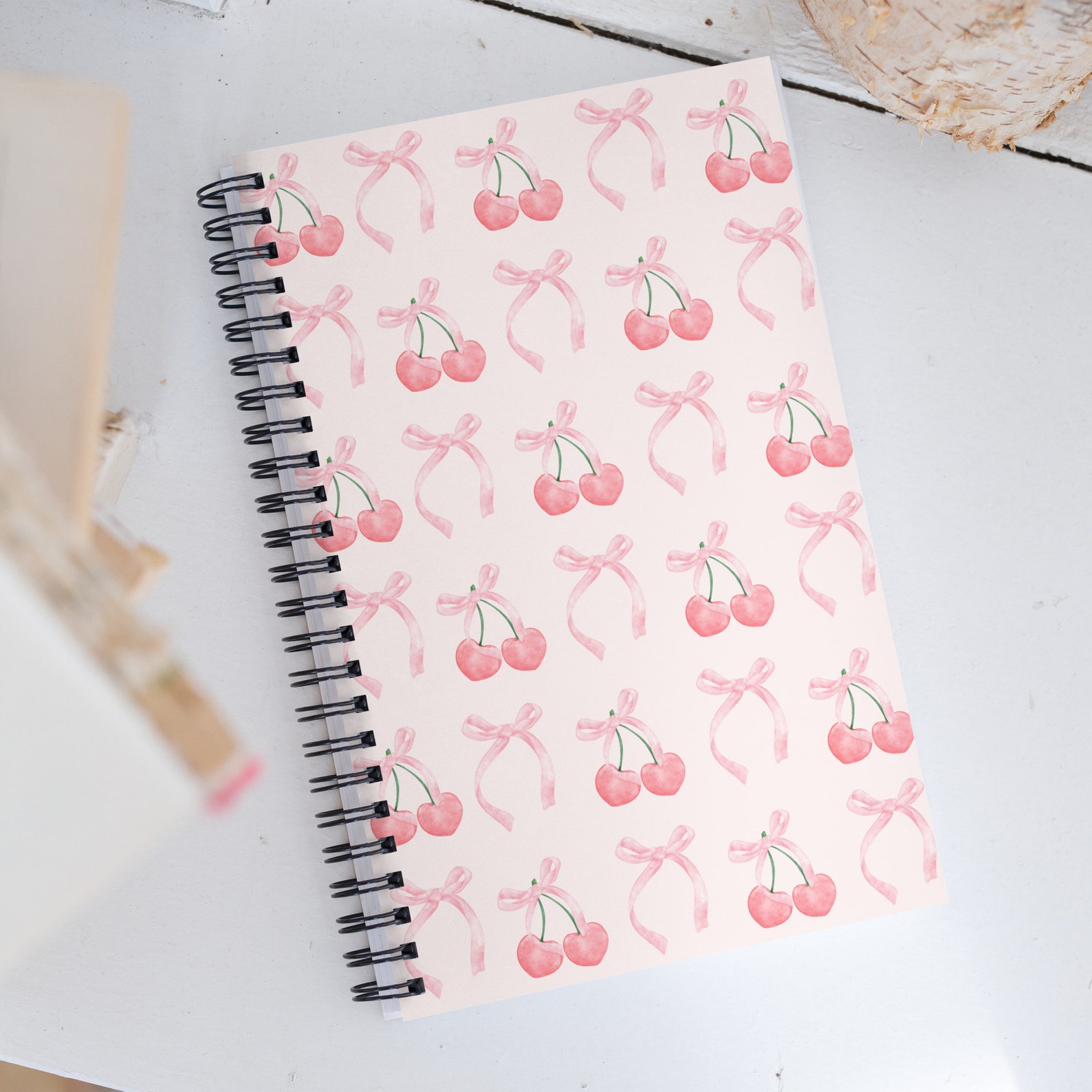 Coquette Cherry & Ribbon Spiral Notebook - Cute Back to School Supplies ...