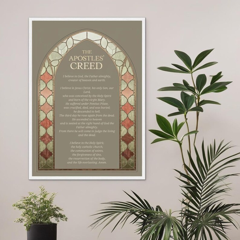 Apostles Creed Wall Art Christian Prayer Print Gold Lettering Religious ...