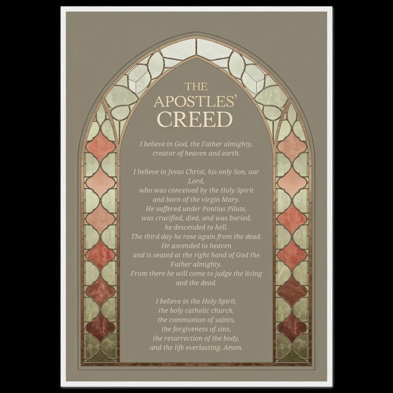 Apostles Creed Wall Art Christian Prayer Print Gold Lettering Religious ...