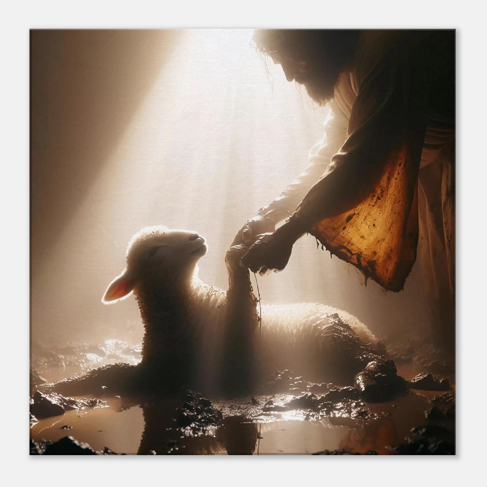 Christian Wall Art Jesus Rescue Lamb Print Religious Gift Faith Canvas ...