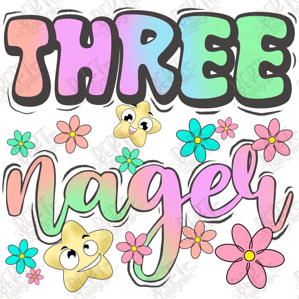 Three-nager Png Sublimation File 3rd Birthday Png Design Baby Bday ...