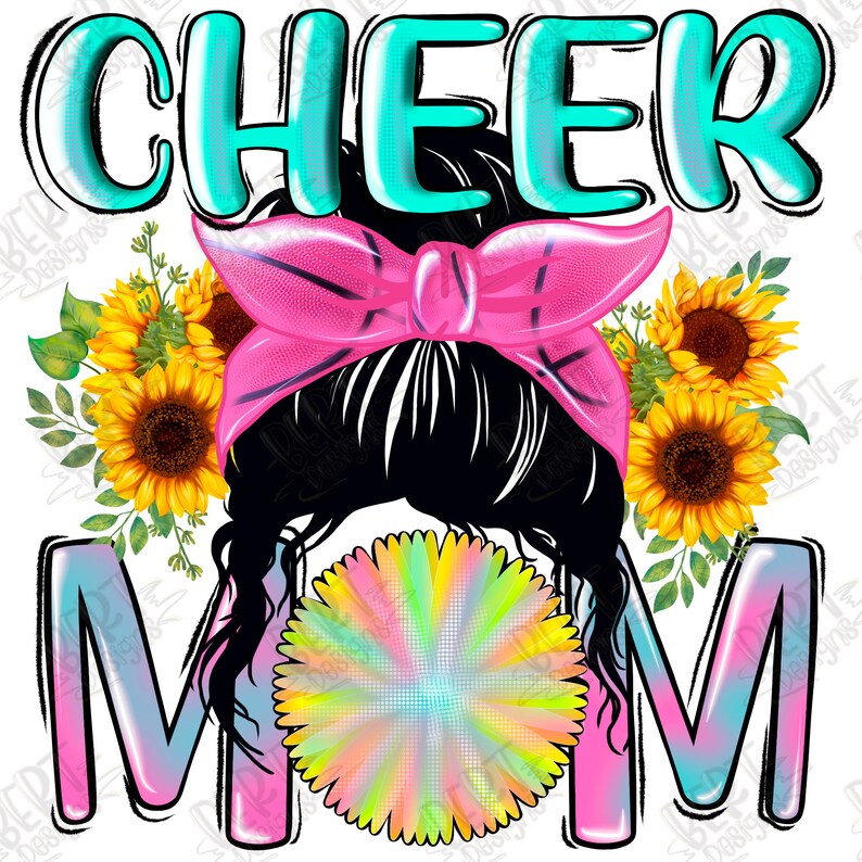 Cheer Mom Png Sublimation Sport Mama Png Messy Bun Png Pom Pom Mom Png ...