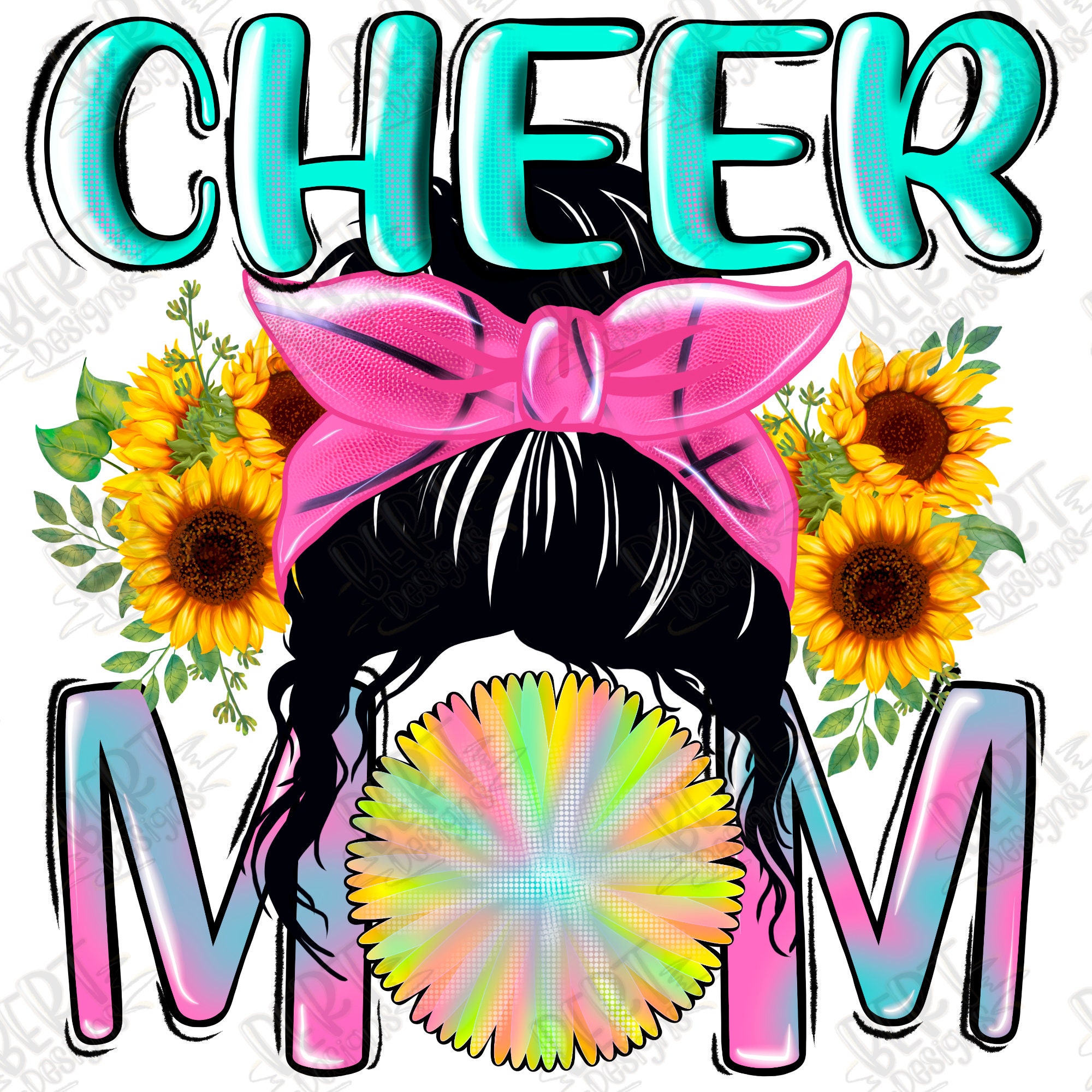 Cheer Mom Png Sublimation Sport Mama Png Messy Bun Png Pom Pom Mom Png ...