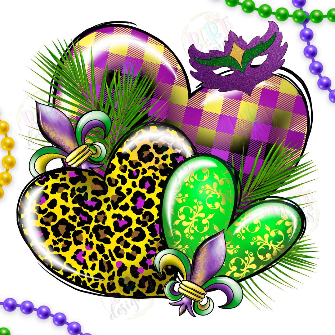 Mardi Gras Clipart Leopard Heart Png Sublimation Designs, Masquerade ...