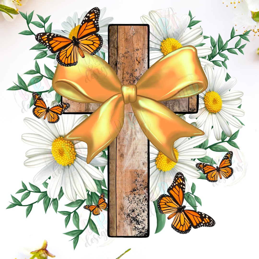 Christian Coquette Cross With Bow Png Sublimation Designs, Butterfly ...