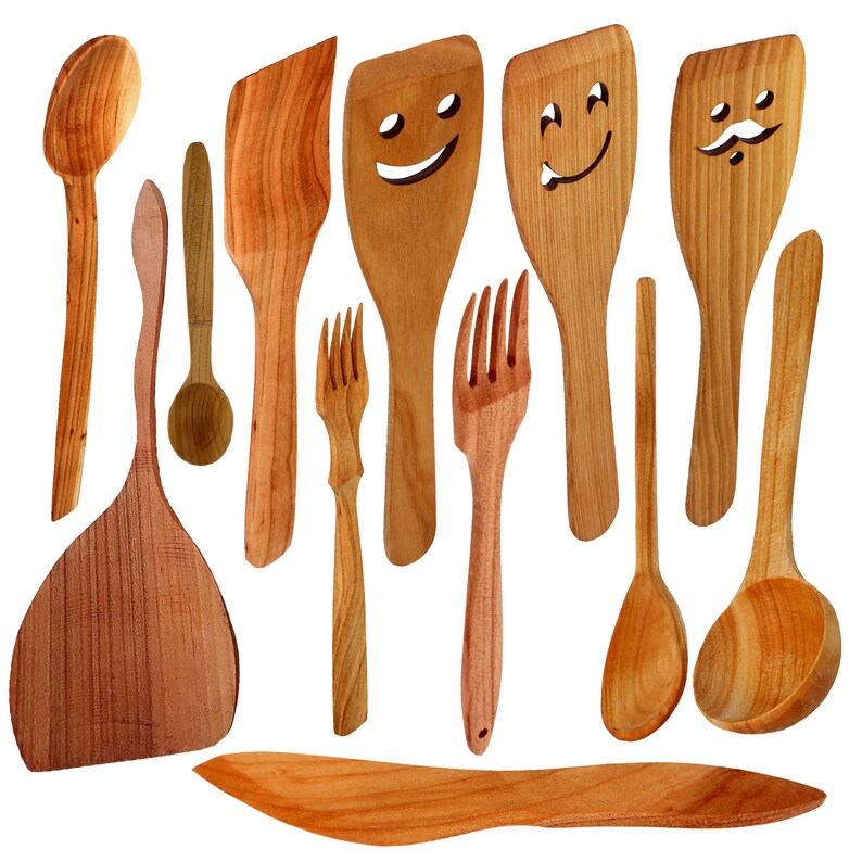 Cherry Wood Cutlery, Wooden Spoon, Wooden Spatula, Wooden Fork, Wooden ...