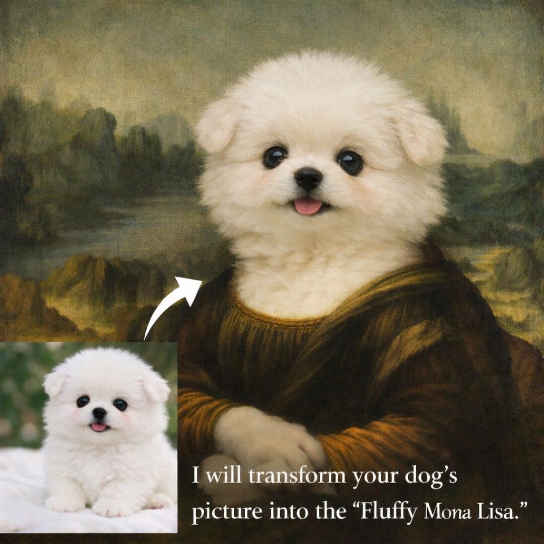 Fluffy Mona Lisa Custom Pet Portrait. Personalized Dog or Cat Painting ...