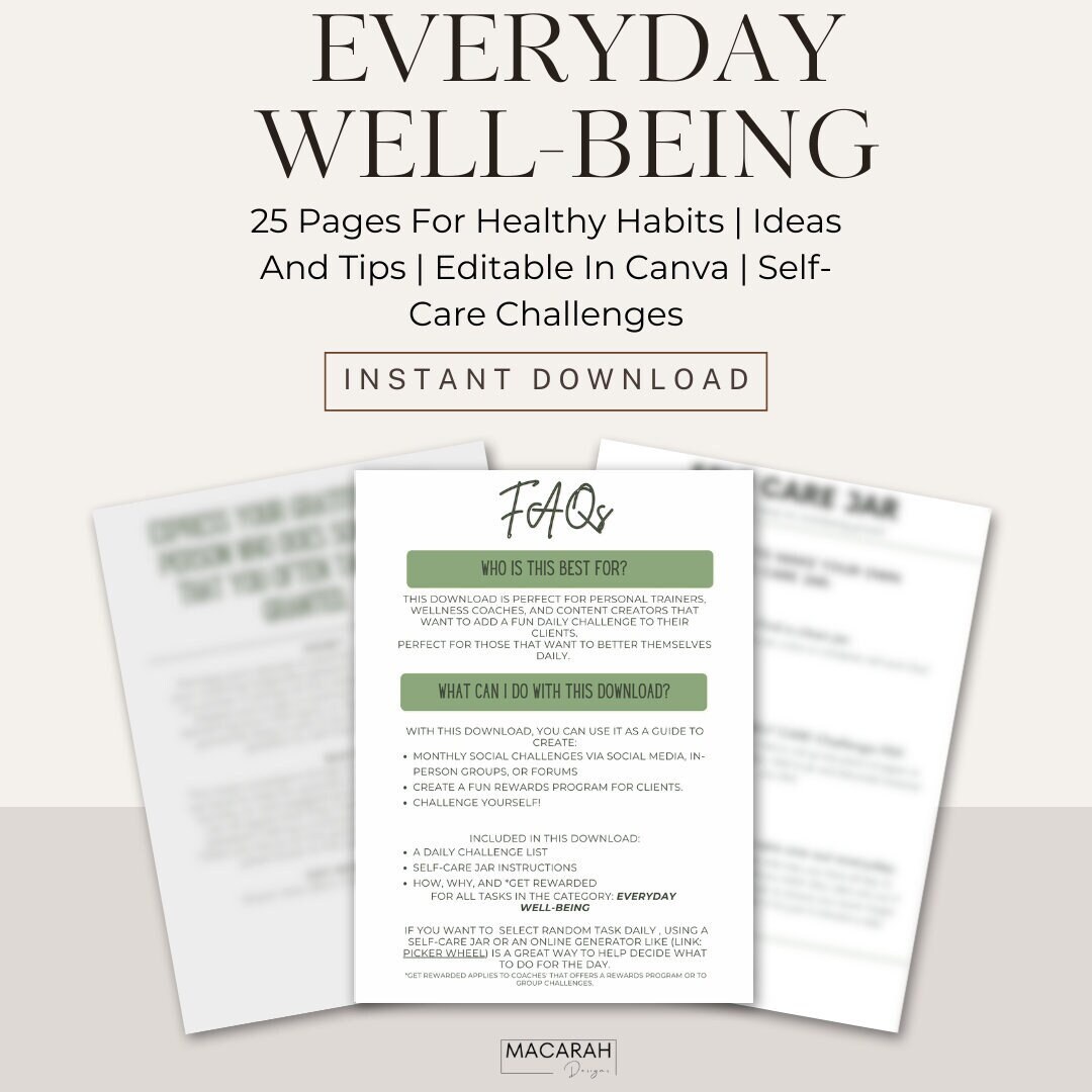 Self-care Challenges Canva Templates Everyday Well-being - Etsy Self-care Challenges Canva Templates Everyday Well-being - Etsy