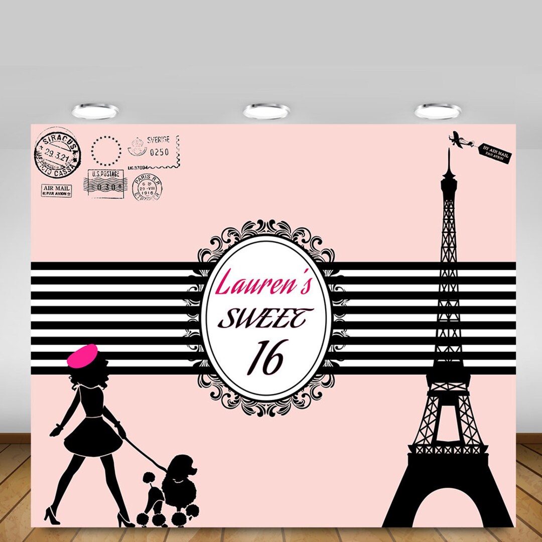 Printable Paris Birthday Backdrop, Teen Birthday Party Decorations ...