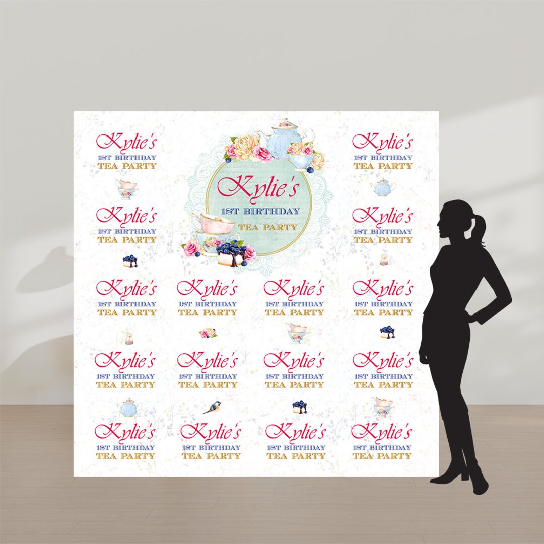 Printable Step and Repeat Tea Party 1st Birthday Party Backdrop, Tea ...