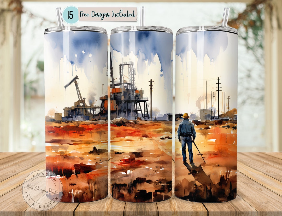 Oil Worker Tumbler Cute Design Oil Rig Wrap Tumbler Dad Tumbler 20oz ...