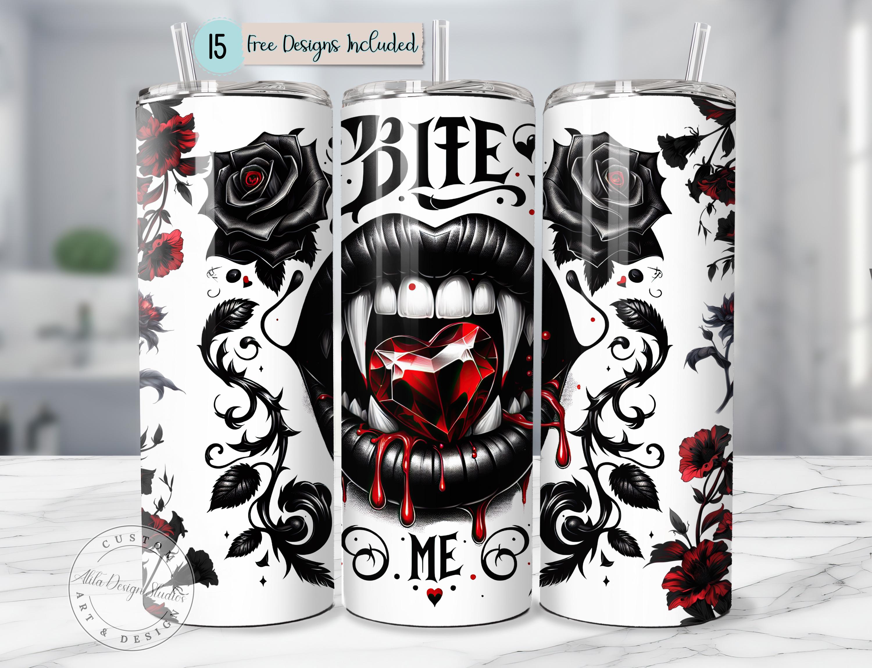Gothic Girl Bite Me Vampire Tumbler Wrap PNG Gothic Roses 20oz Skinny ...