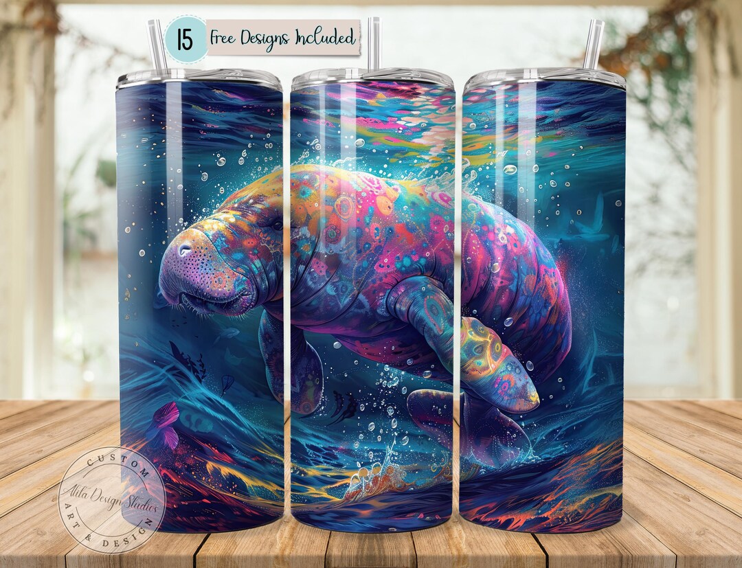 Seamless Manatee Tumbler Wrap Design Colorful Under the Sea Manatee ...